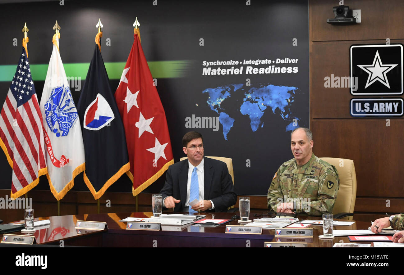 Secretary of the Army Dr. Mark T. Esper receives an update brief on ...