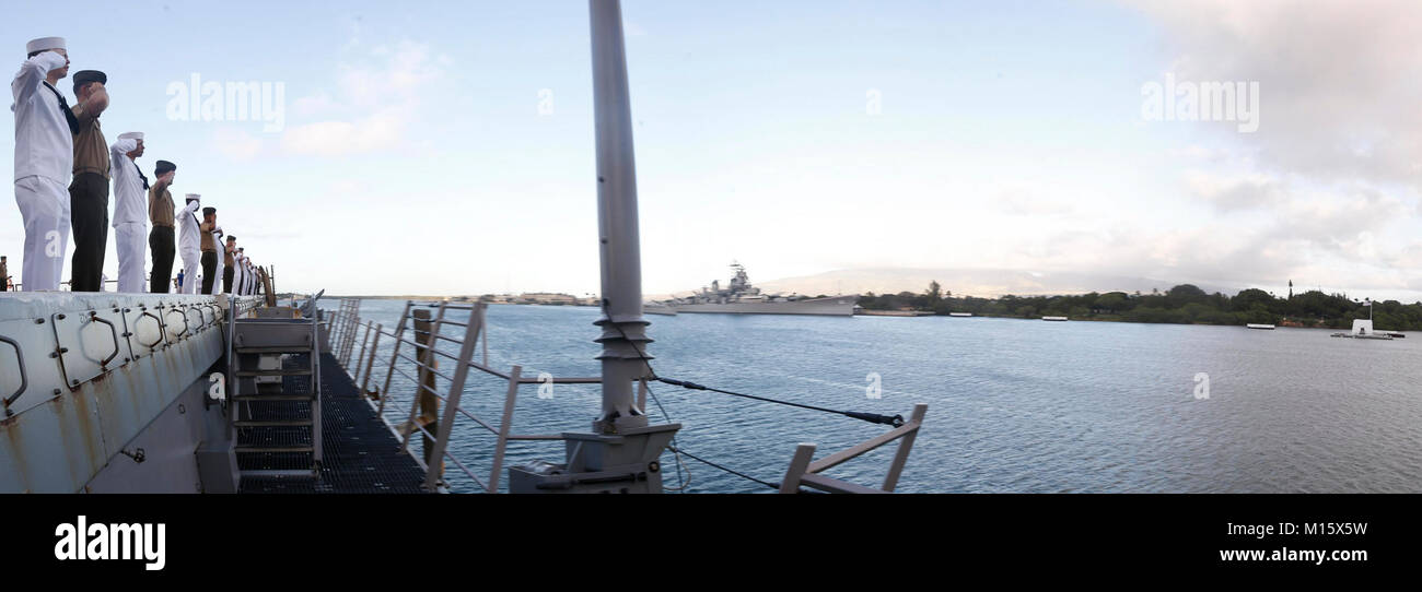 PEARL HARBOR (Jan. 24, 2018) – Marines and Sailors salute to the USS ...