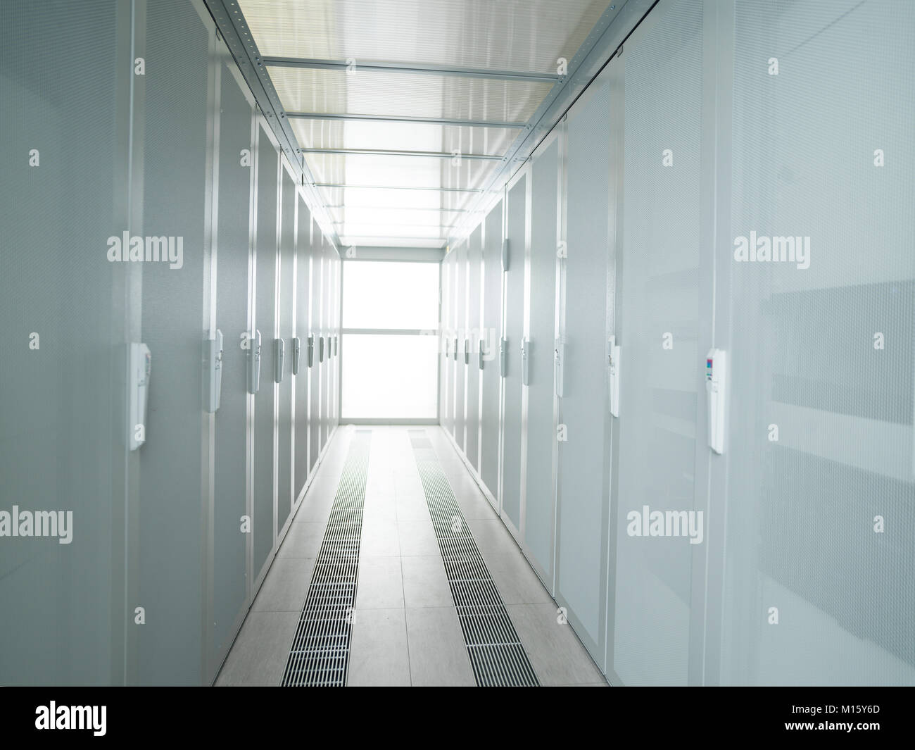 modern server room with white servers and hardwares in a internet data ...