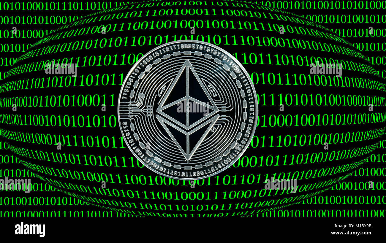 Symbol image cryptocurrency,digital currency,silver coin Ethereum,digital binary code Stock ...