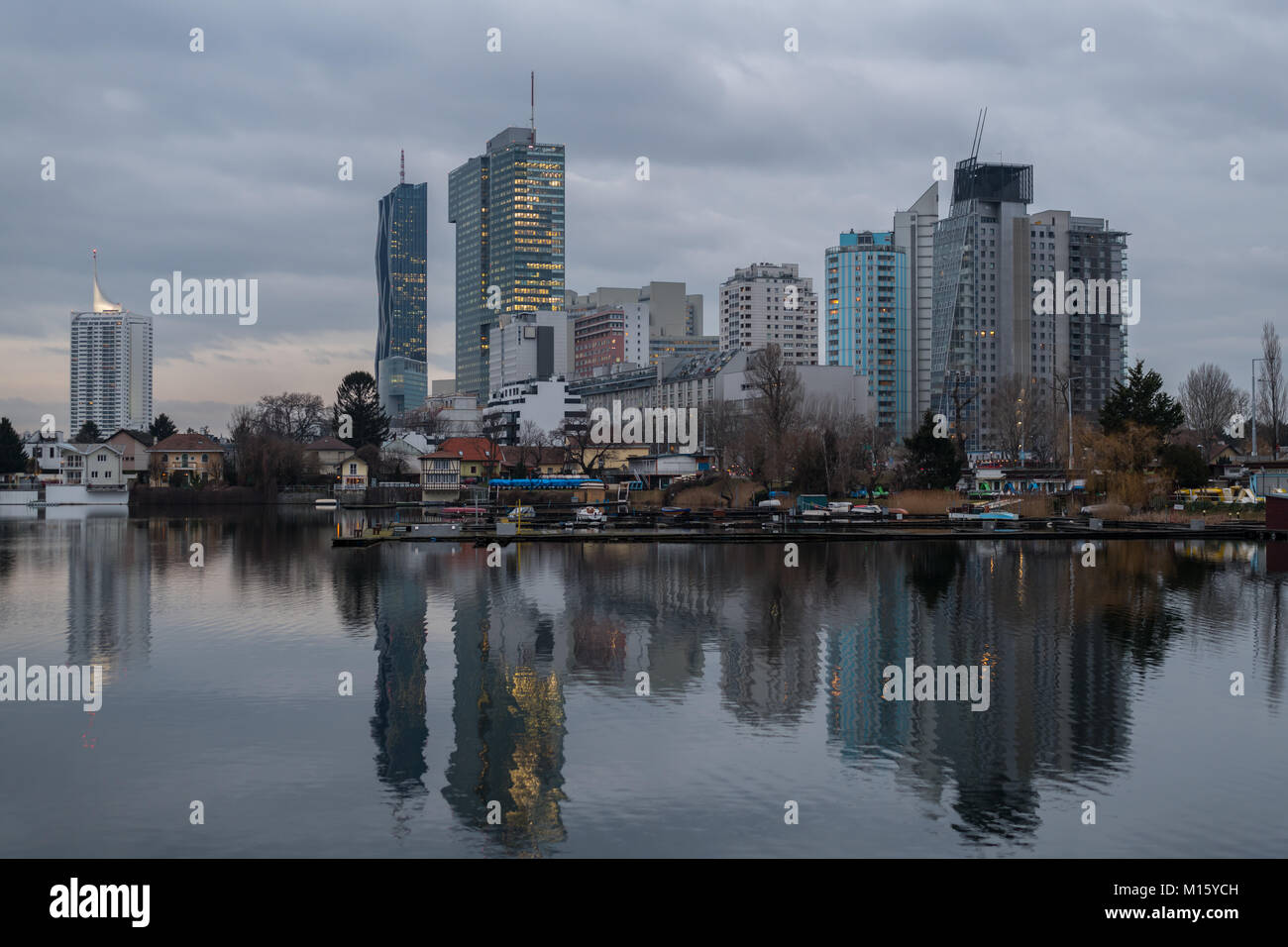 Skyline of the high buildings in 22nd district of Vienna, Austria as ...