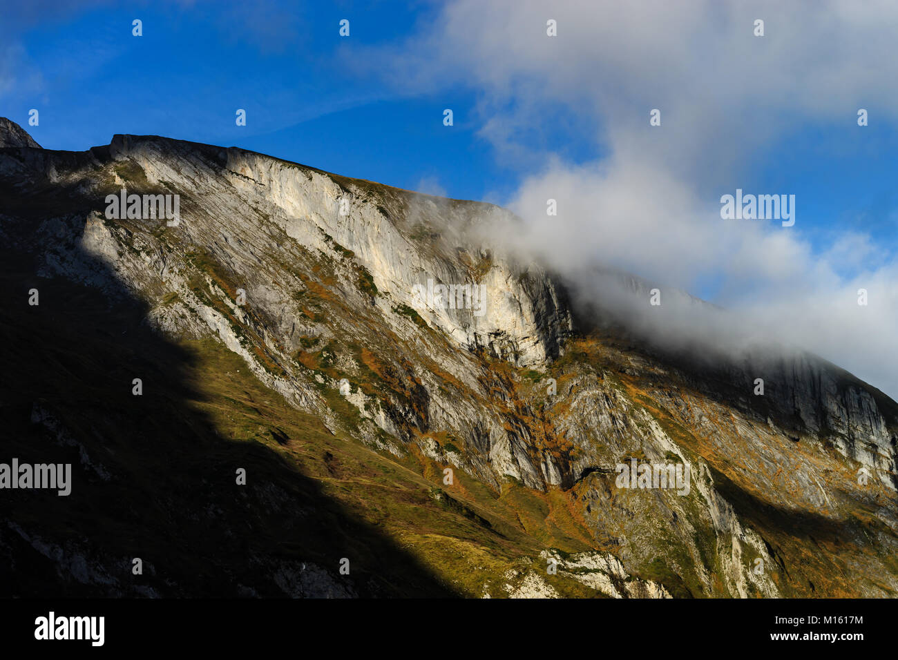 Over the clouds in high mountains, Pyrenees, foggy and cloudy, France ...