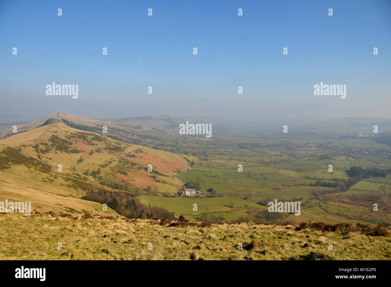 A hiking trail along the ridge of Mam Tor Mountain the beautiful Peak ...