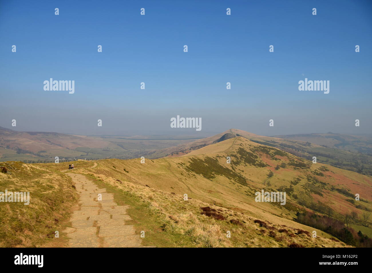 A hiking trail along the ridge of Mam Tor Mountain the beautiful Peak ...