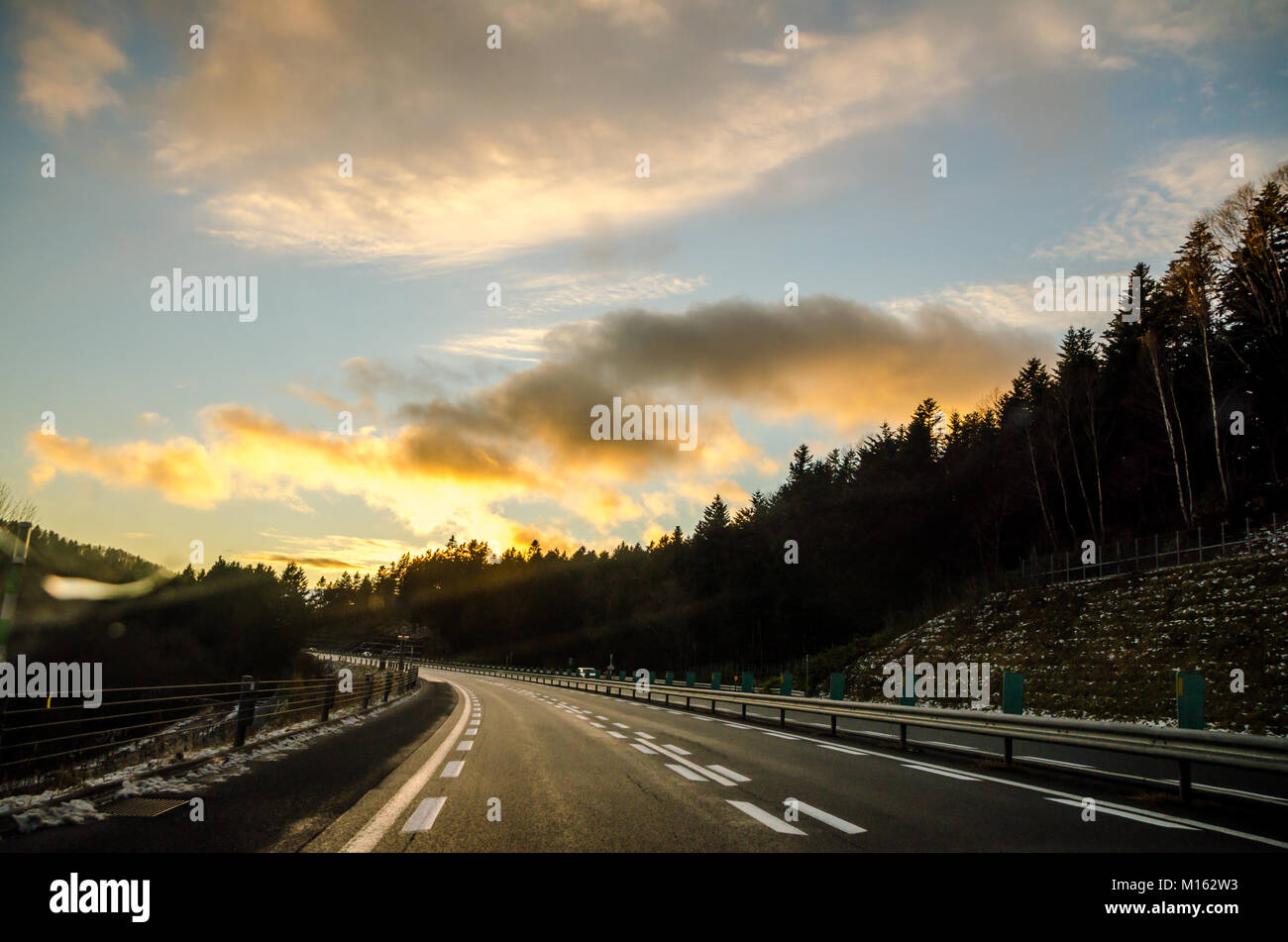 Beautiful sunset view along the road from Asahikawa to Sapporo ...