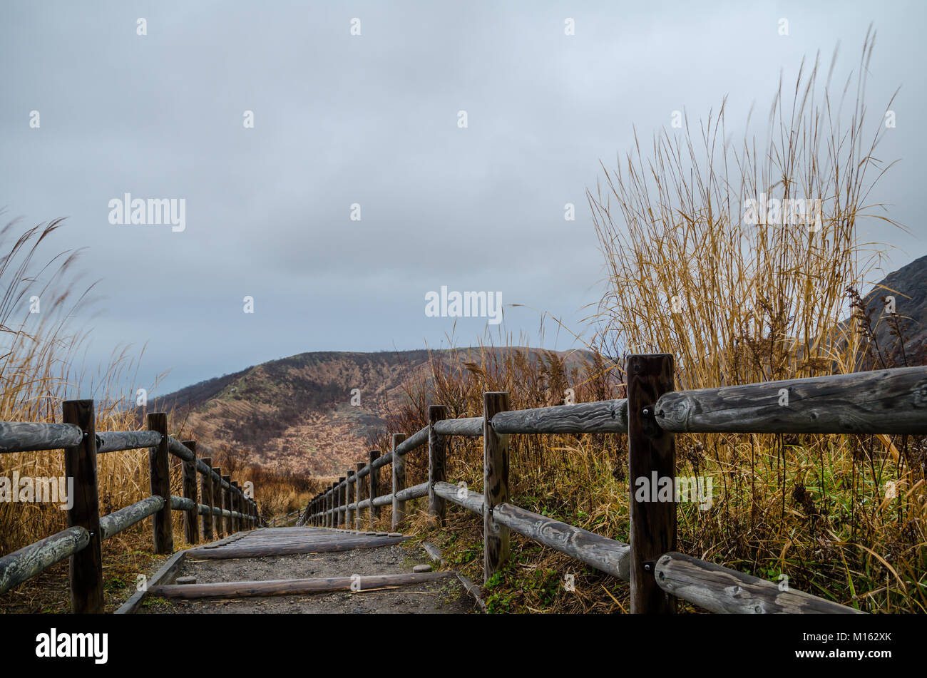 Panoramic view of Mount Usu. Mount Usu is an active stratovolcano in ...