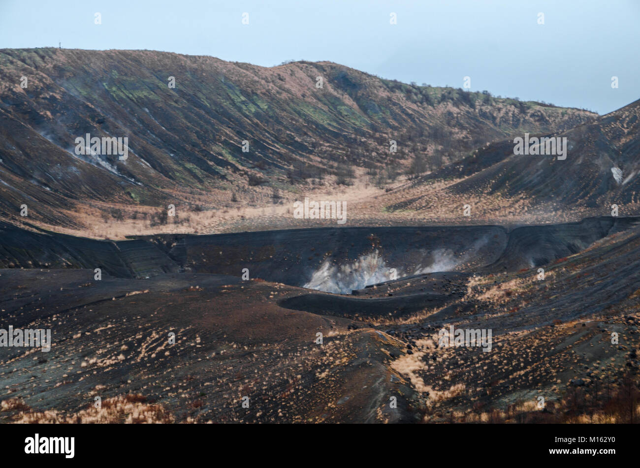 Panoramic view of Mount Usu. Mount Usu is an active stratovolcano in ...