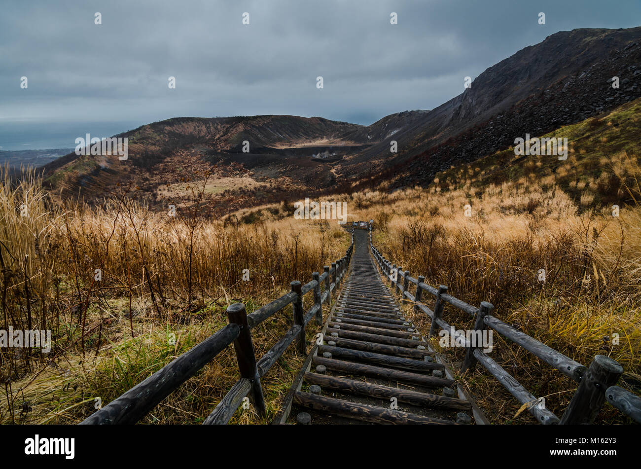 Panoramic view of Mount Usu. Mount Usu is an active stratovolcano in ...