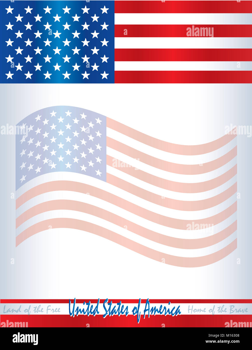 American Flag Postcard or Flyer with USA Flag screened in background ...