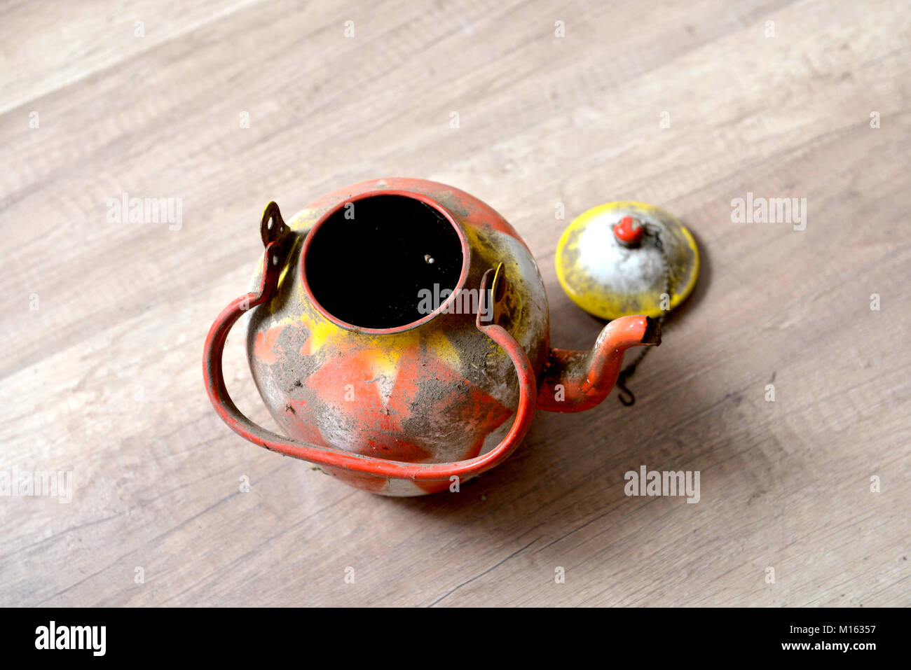 colorful vintage dirty and dusty teapot,image of a Stock Photo - Alamy