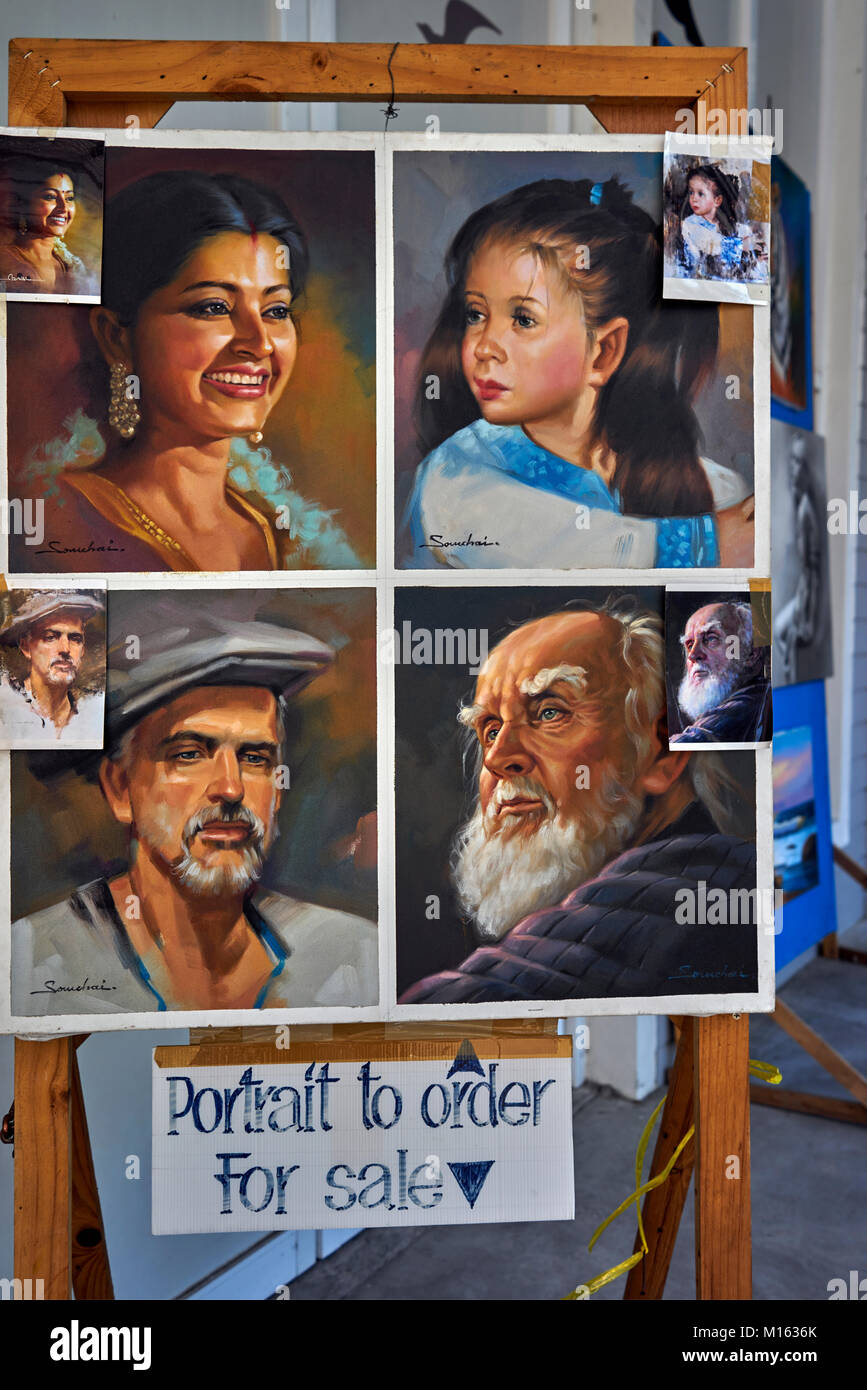 Artists studio with portrait paintings promotional display board Stock ...