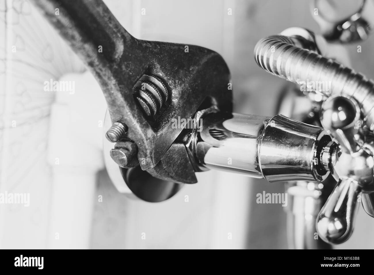 bathroom open pipe before installing the faucet Stock Photo - Alamy