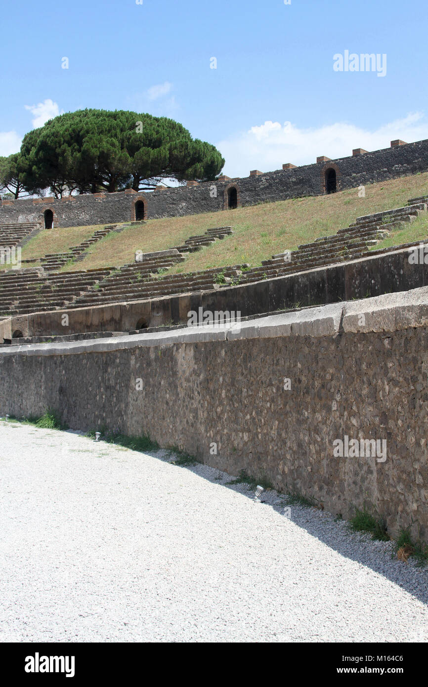 View of the outer amphitheatre steps of the Plywood Pyramid in Pompeii ...