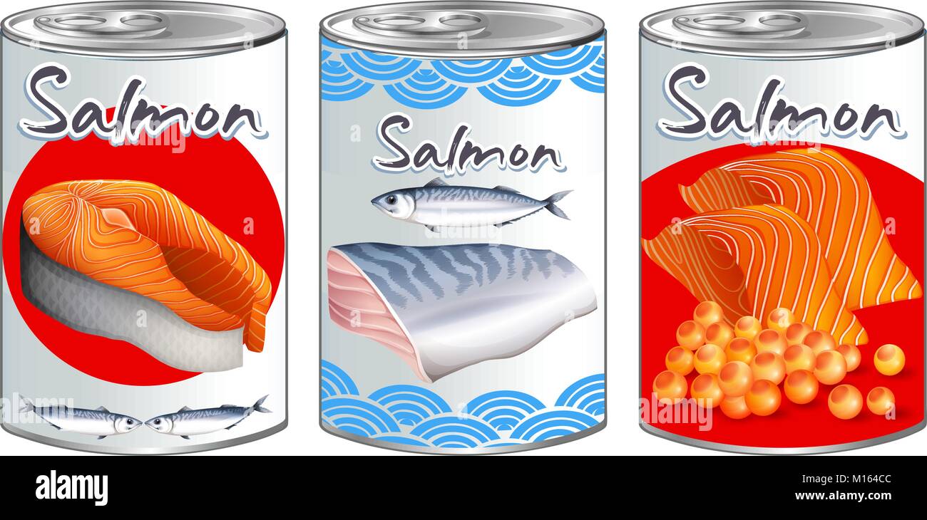 Three canned food design for salmon illustration Stock Vector Image ...