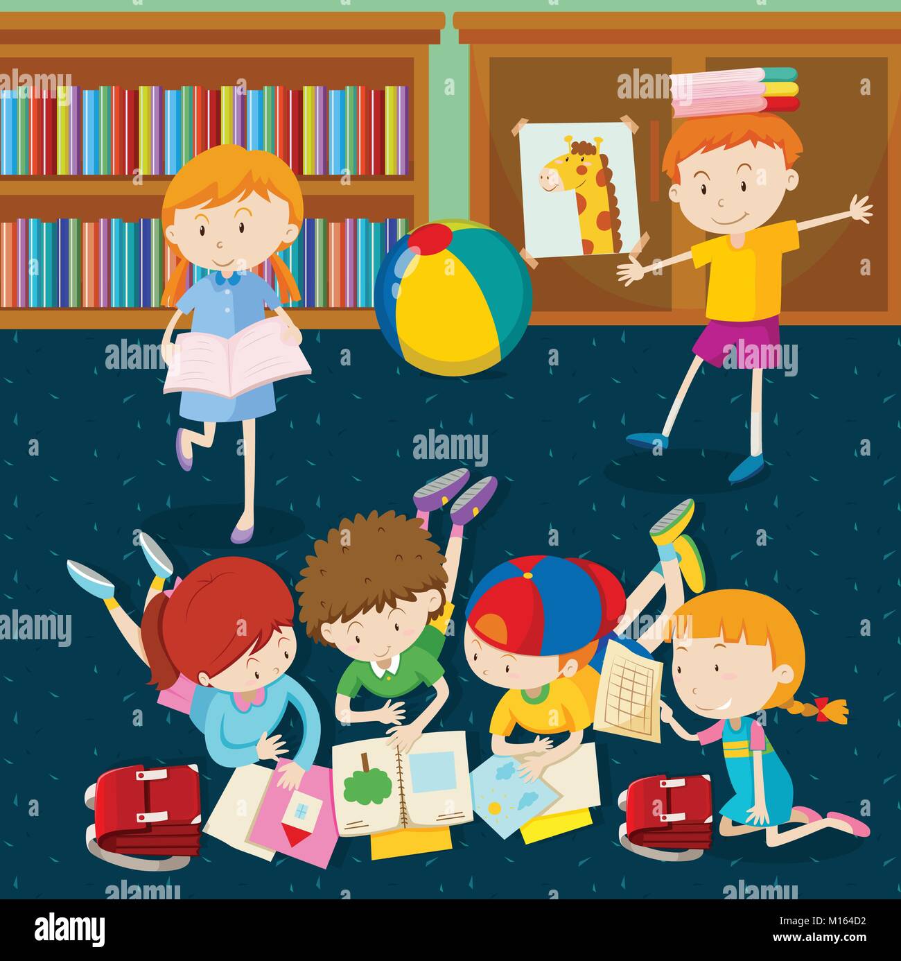 Children reading books in classroom illustration Stock Vector Image ...
