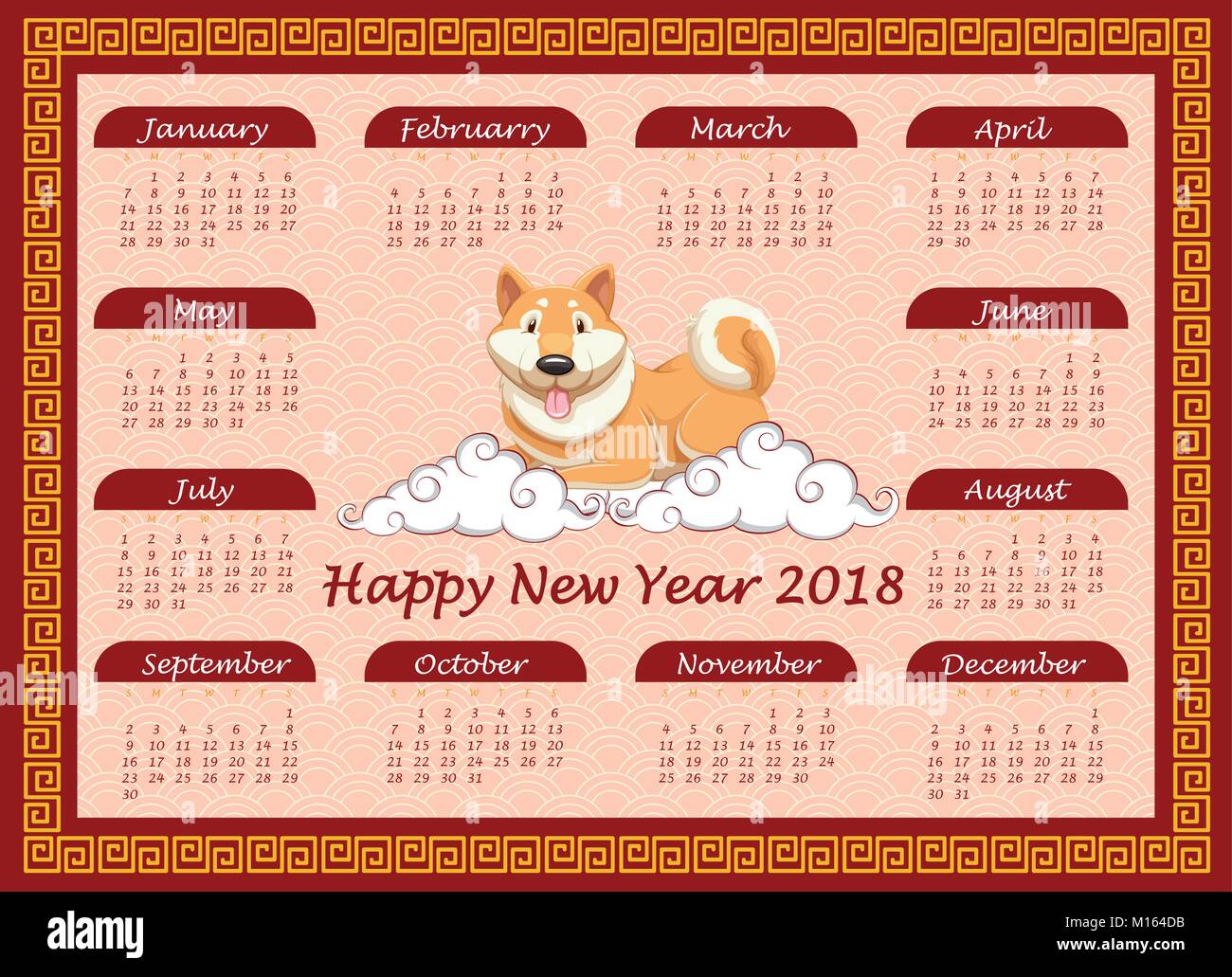 Calendar template with cute dog on clouds illustration Stock Vector ...