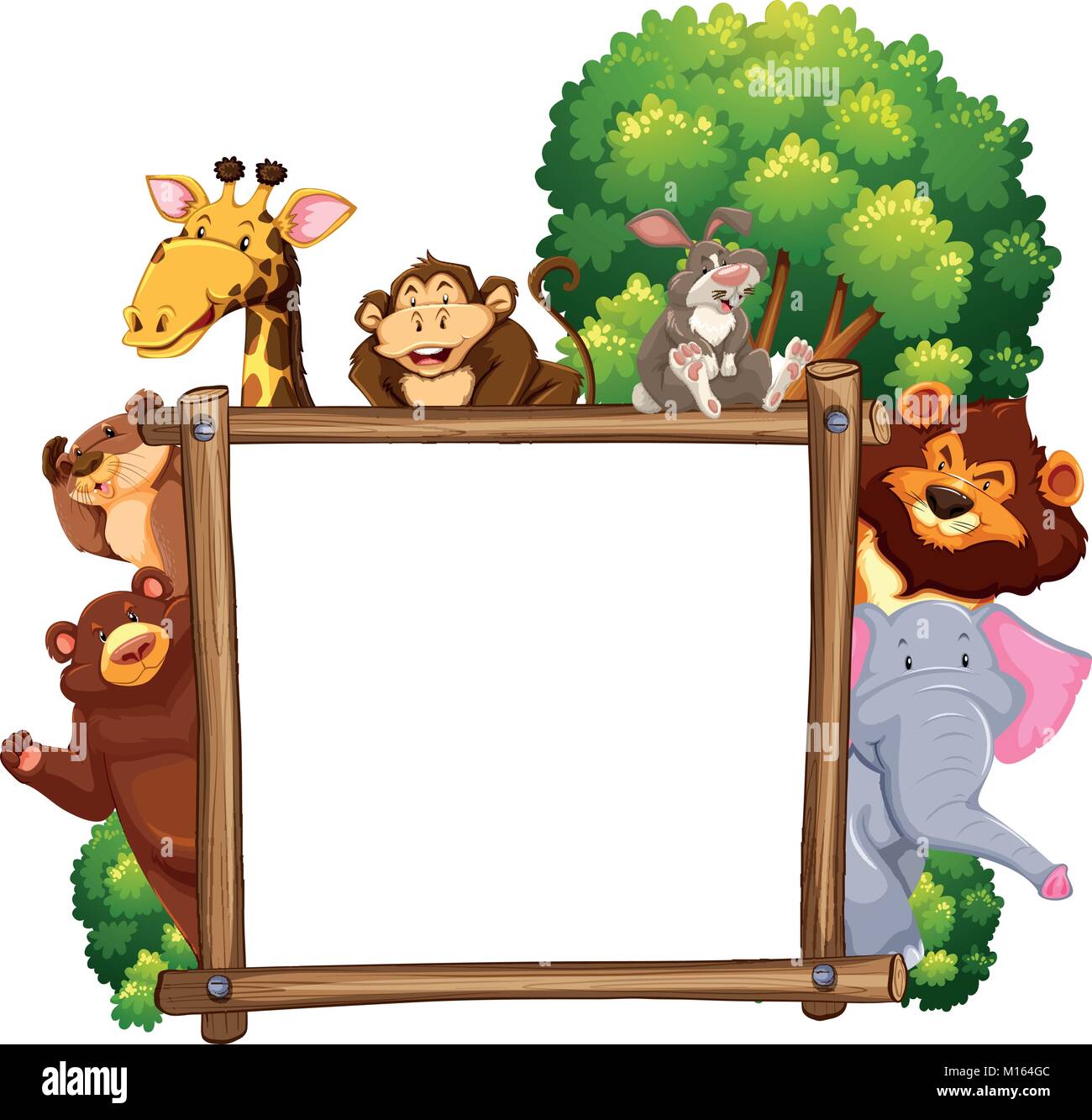 Wooden frame with many animals in background illustration Stock Vector ...