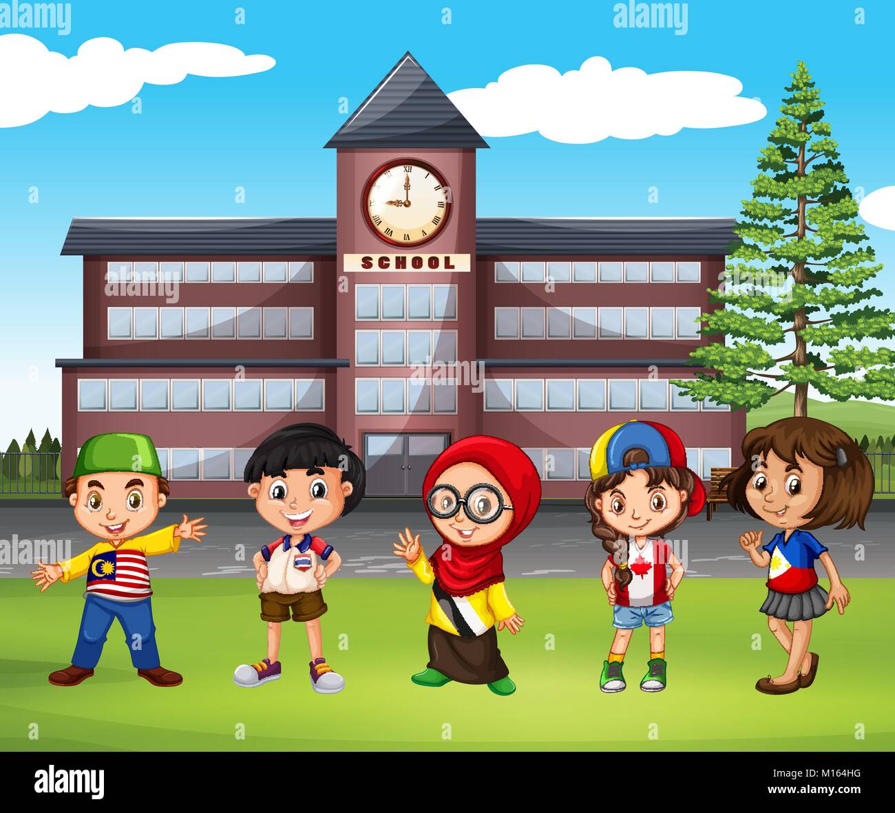 Outside school building children Stock Vector Images - Alamy