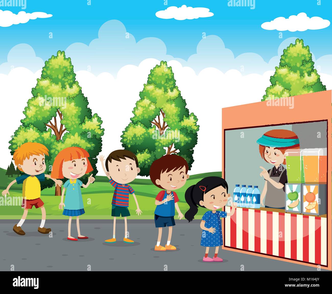 Children buying drinks in park illustration Stock Vector Image & Art ...