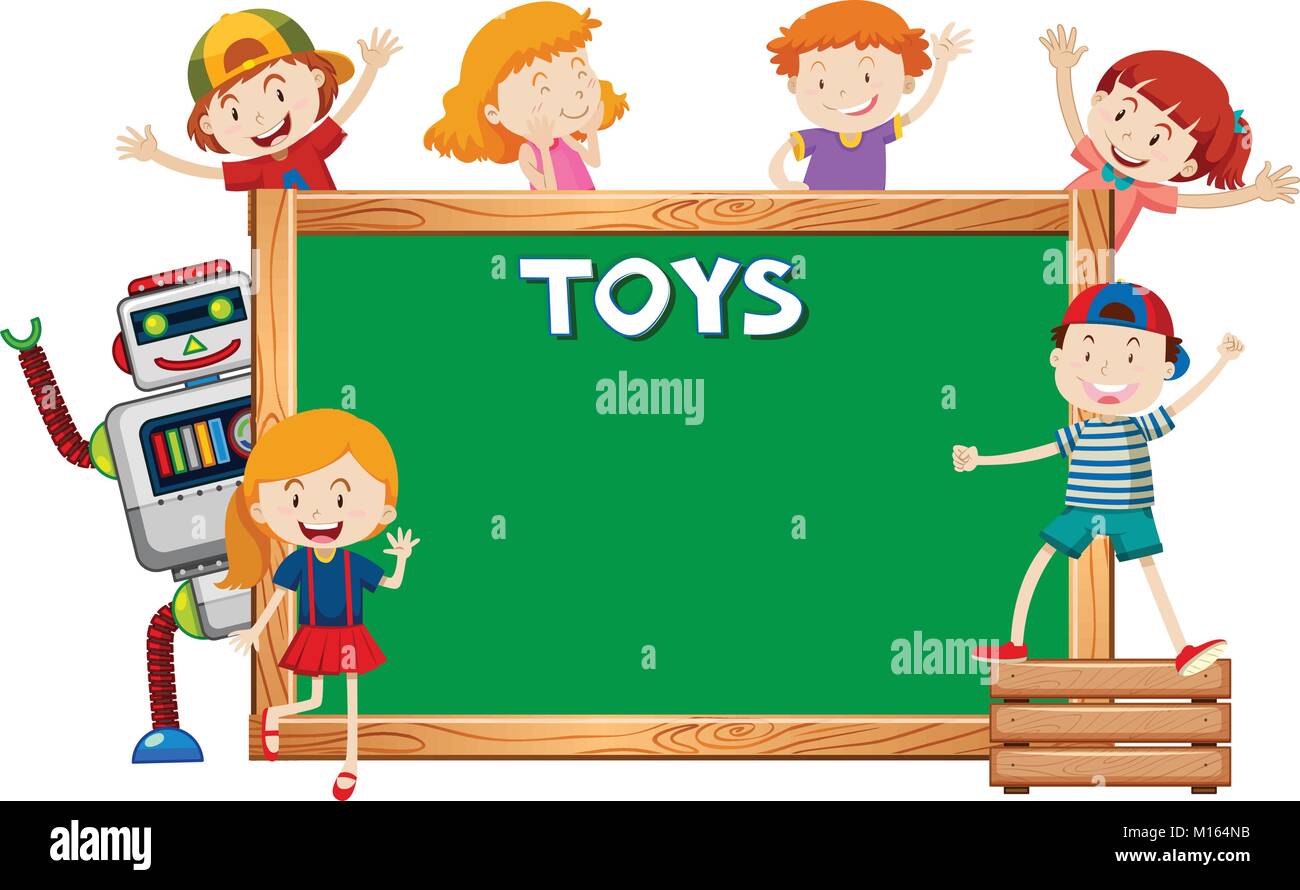 Frame template with kids and robot illustration Stock Vector Image ...