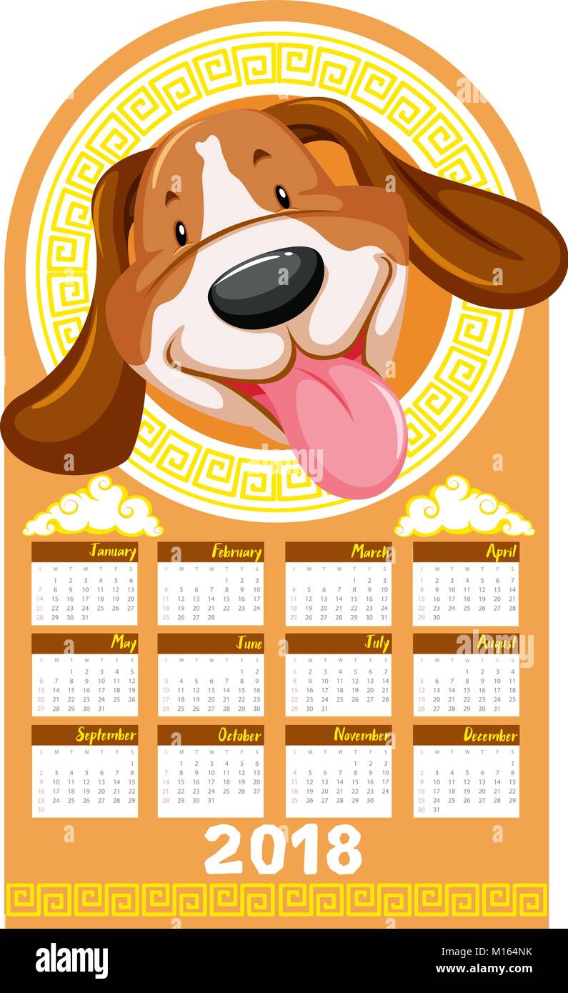 Calendar template with cute dog illustration Stock Vector Image & Art ...