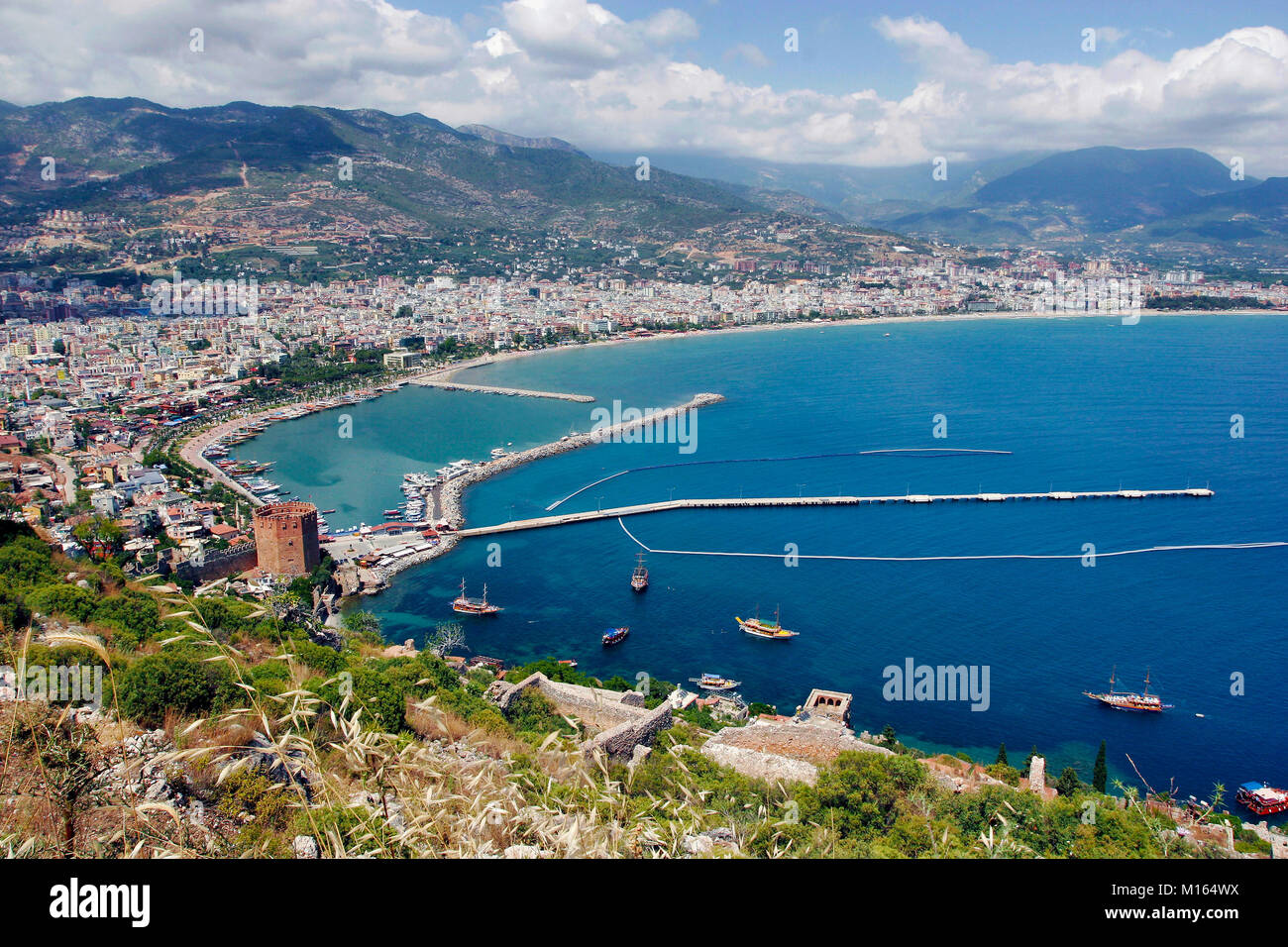 Aerial view of Alanya city with Mediterranean sea in Turkey Stock Photo ...