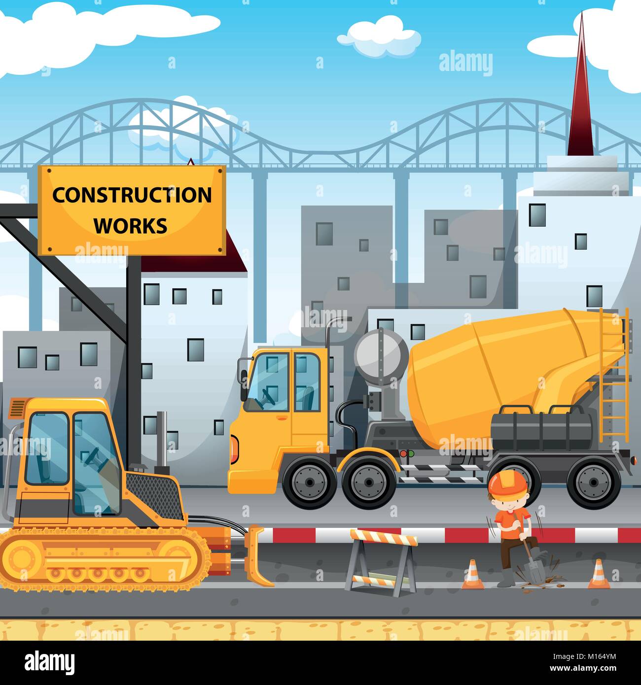 Construction works along the street illustration Stock Vector Image ...
