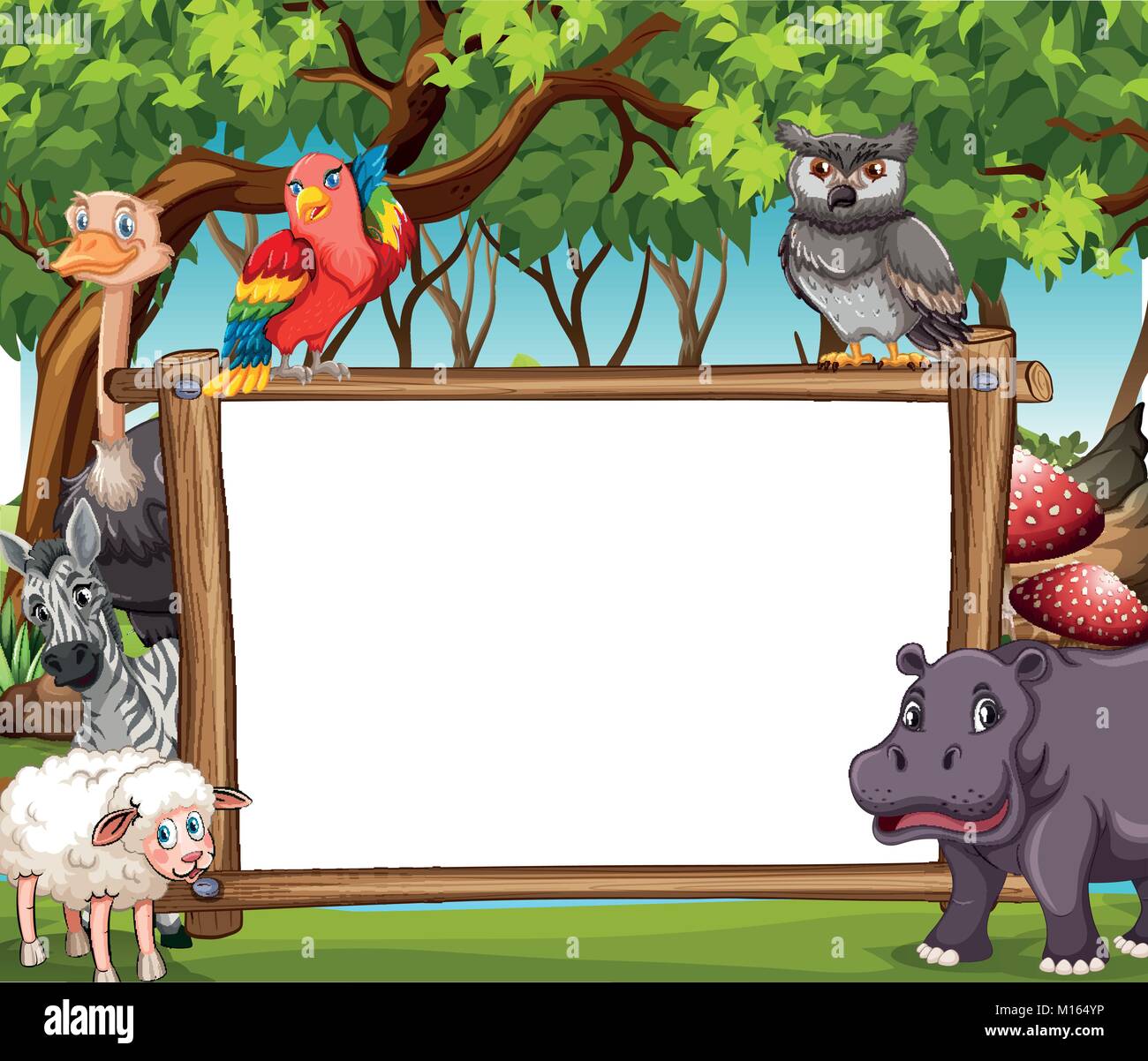 Board template with wild animals in the woods illustration Stock Vector ...