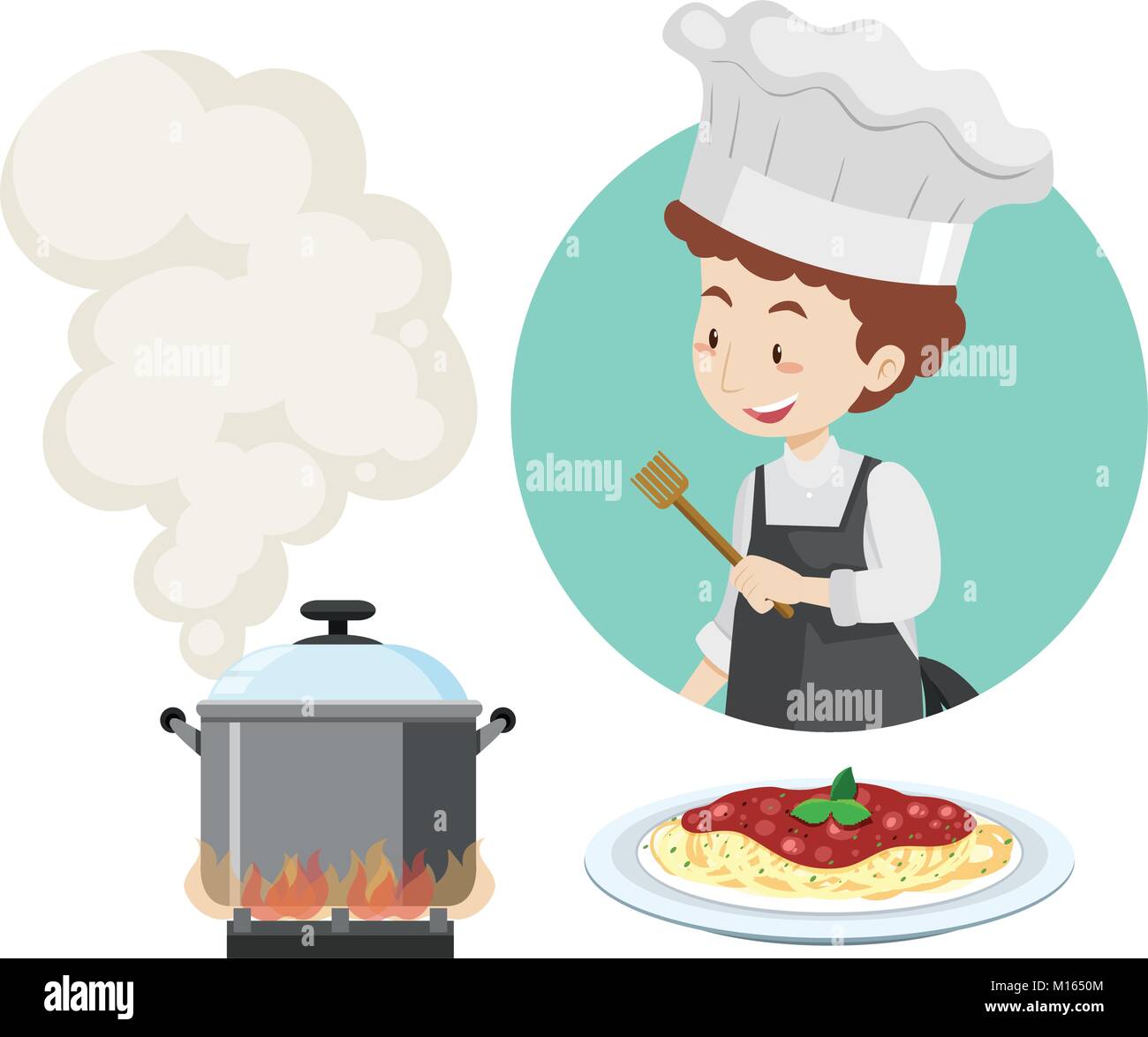Male chef and pot on stove illustration Stock Vector Image & Art - Alamy