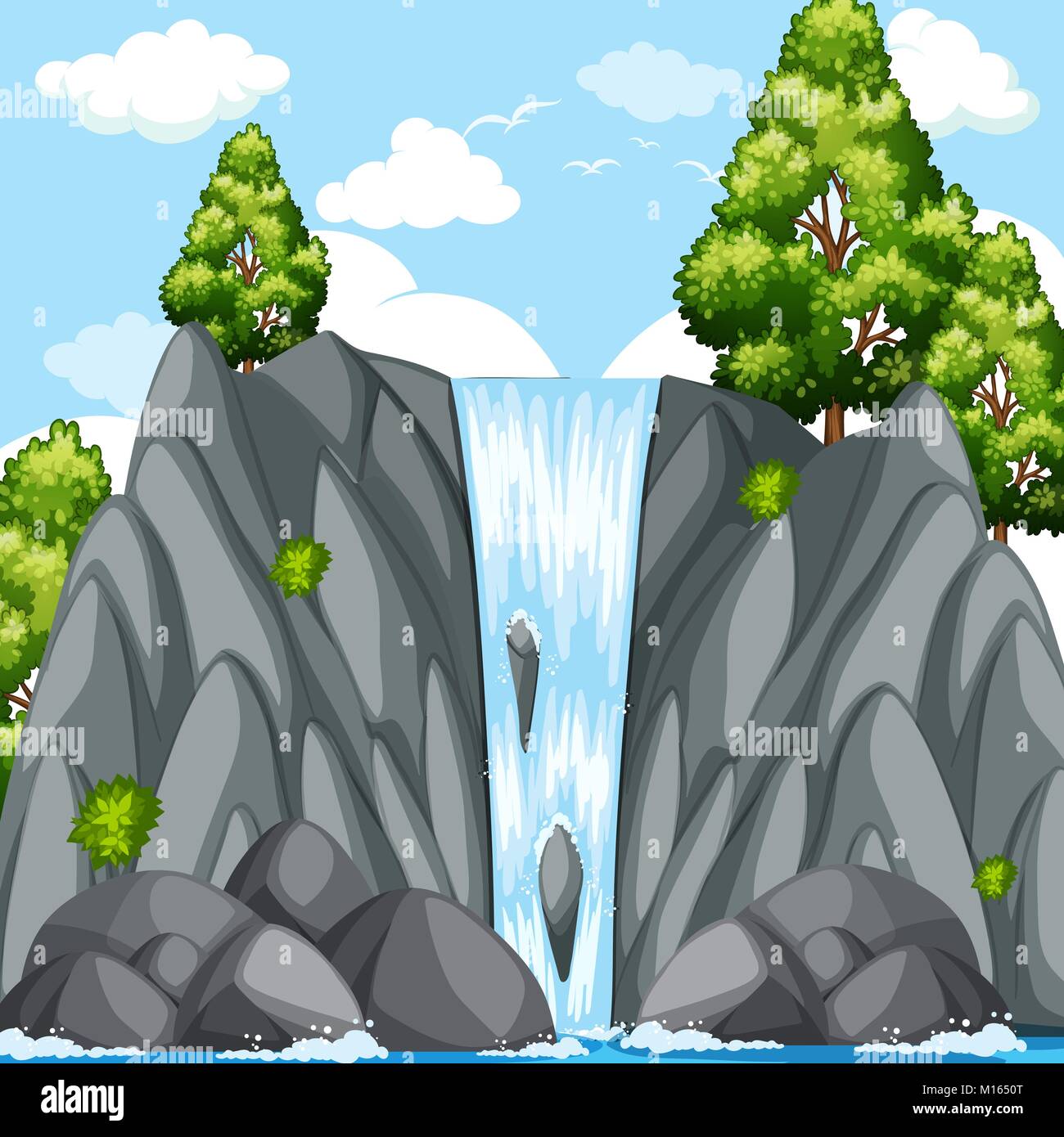 Nature scene with waterfall at daytime illustration Stock Vector Image ...