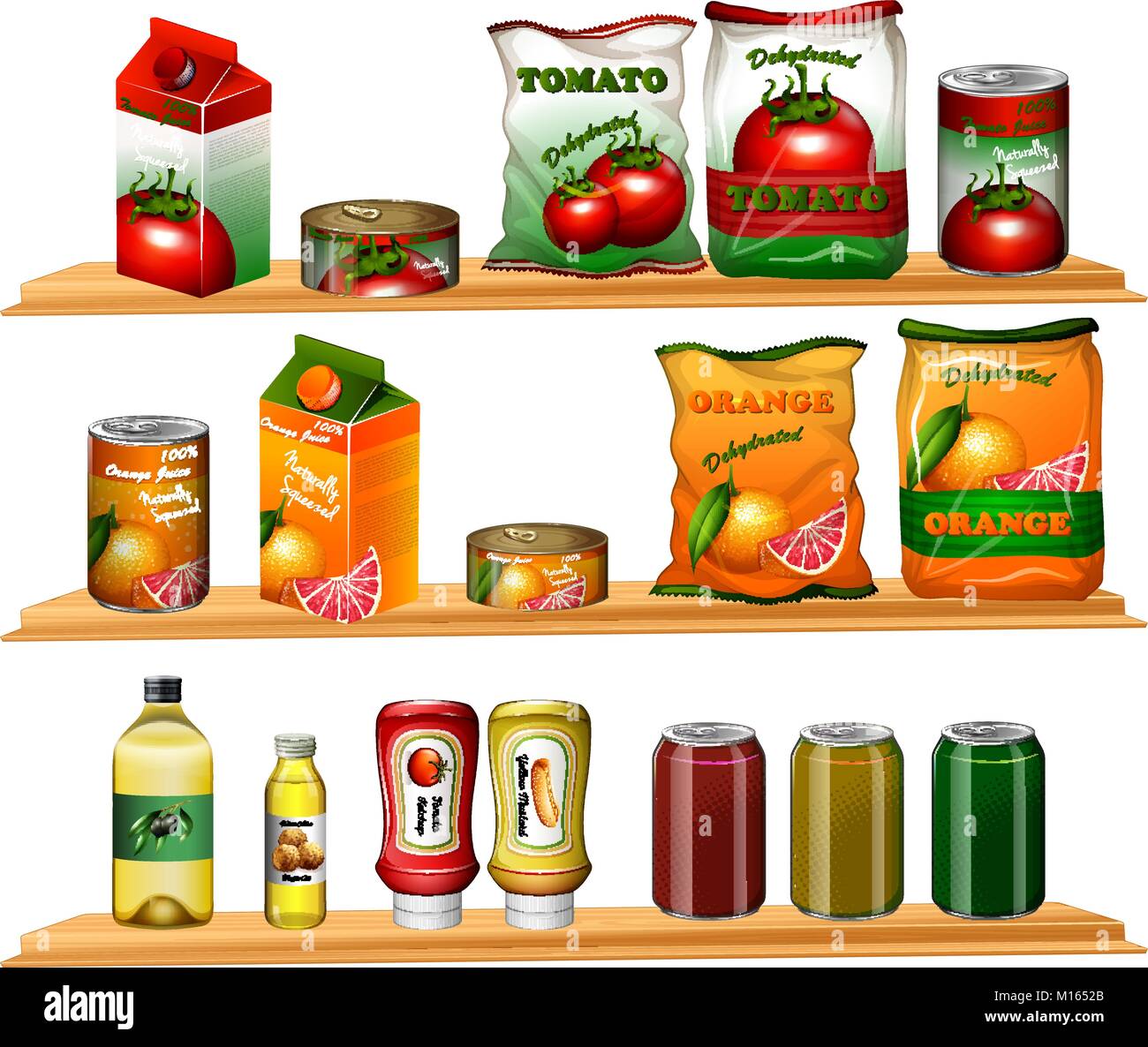 Food in different packages on shelves illustration Stock Vector Image ...