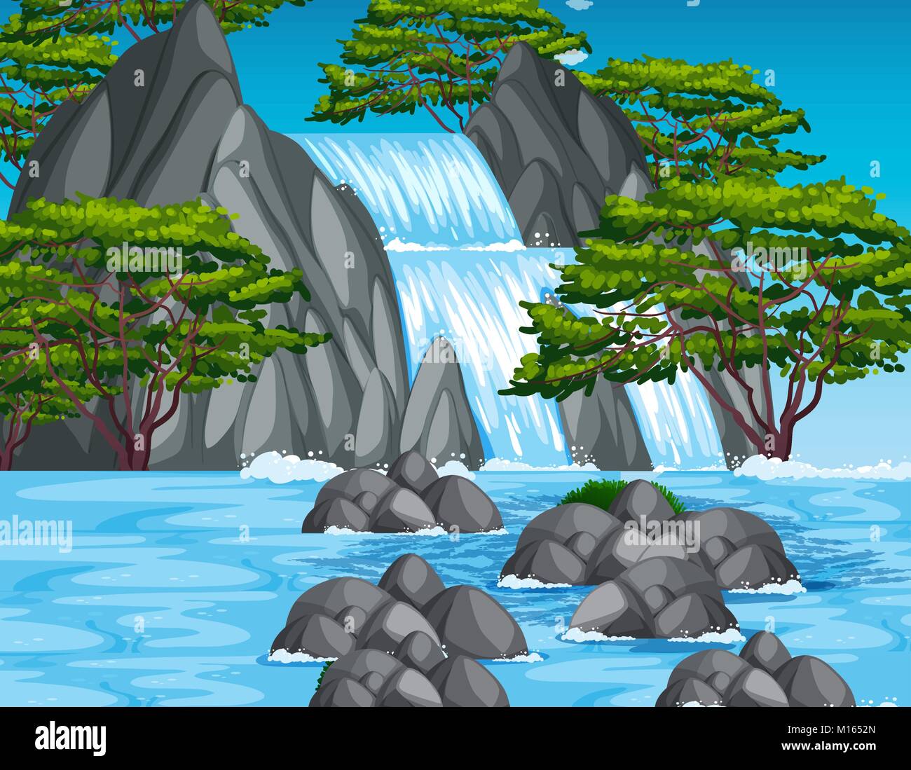Waterfall scene in the forest illustration Stock Vector Image & Art - Alamy