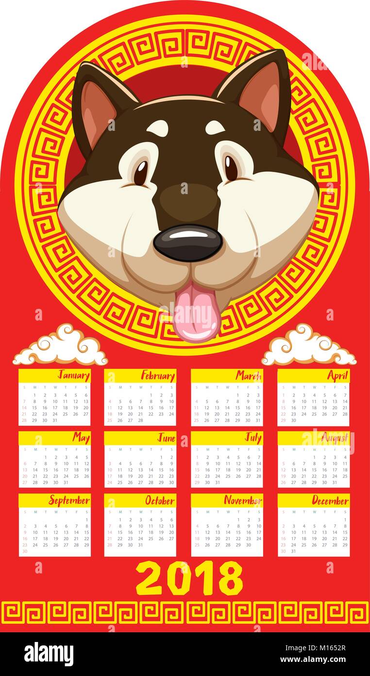 Calendar template with dog head illustration Stock Vector Image & Art ...