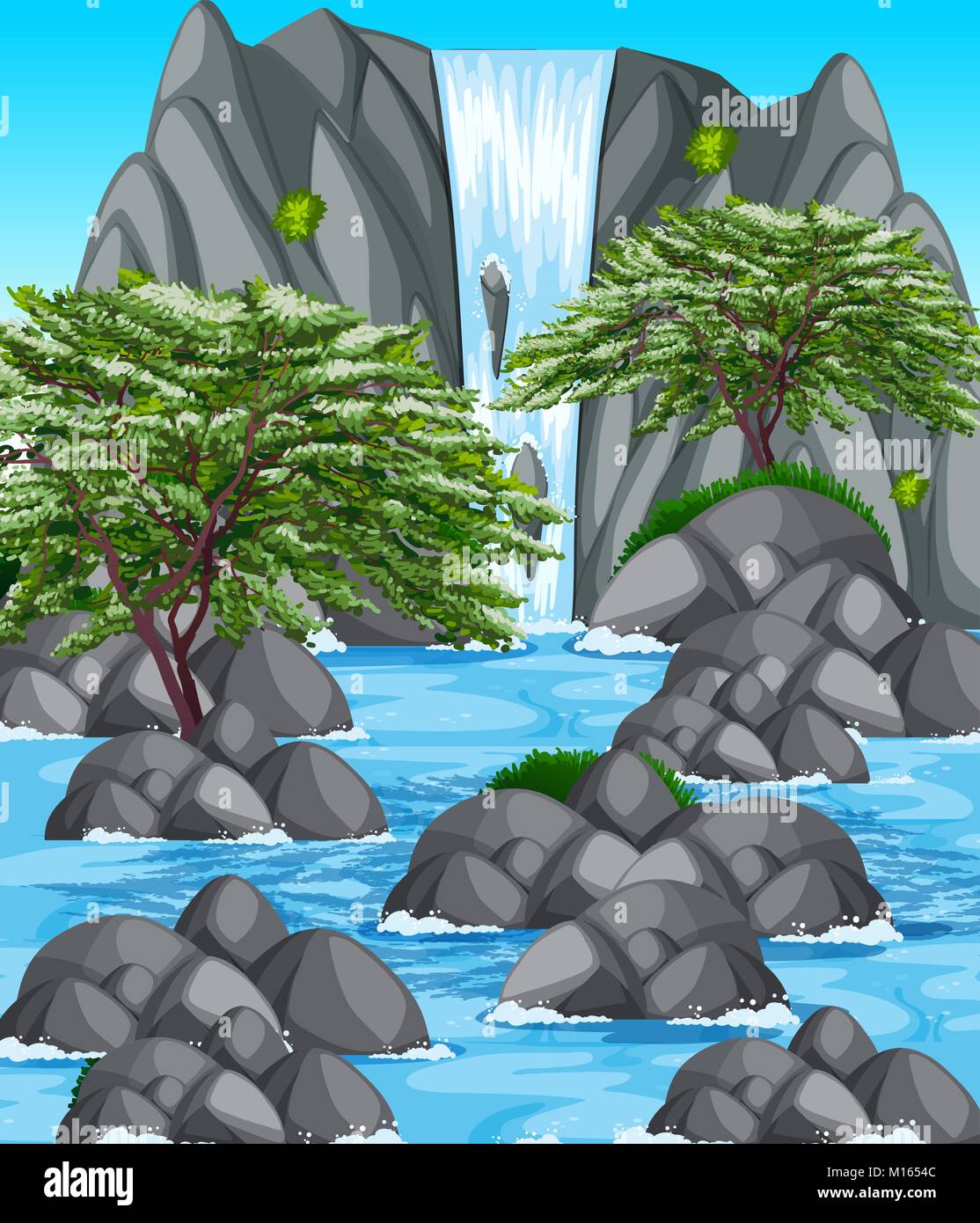 Nature scene with waterfall and river illustration Stock Vector Image ...