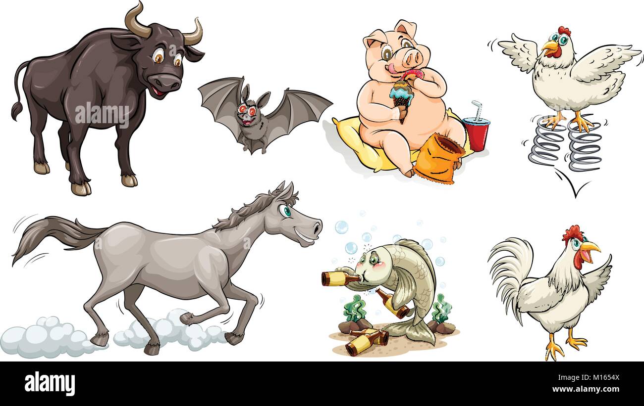 Different types of animals doing different things illustration Stock ...