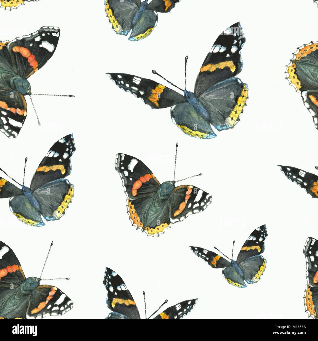 Watercolor pattern of painted butterflies. Seamless illustration for ...