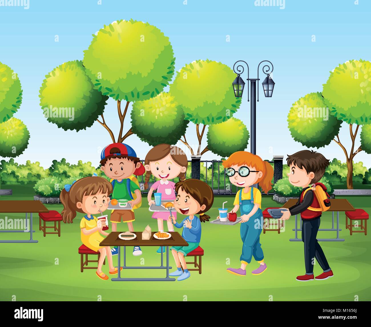 People eating in the park at daytime illustration Stock Vector Image ...