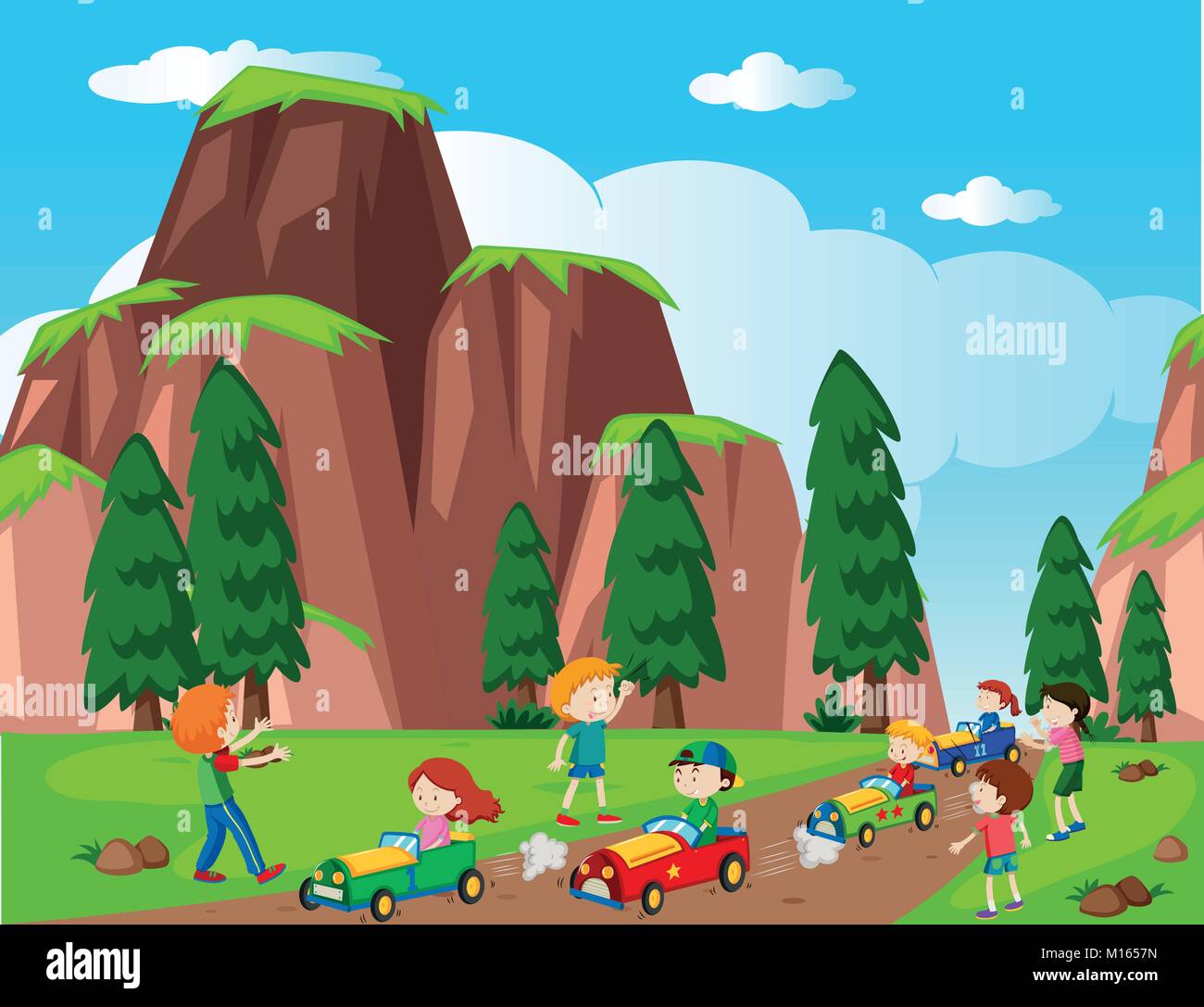 Park scene with kids racing car illustration Stock Vector Image & Art ...
