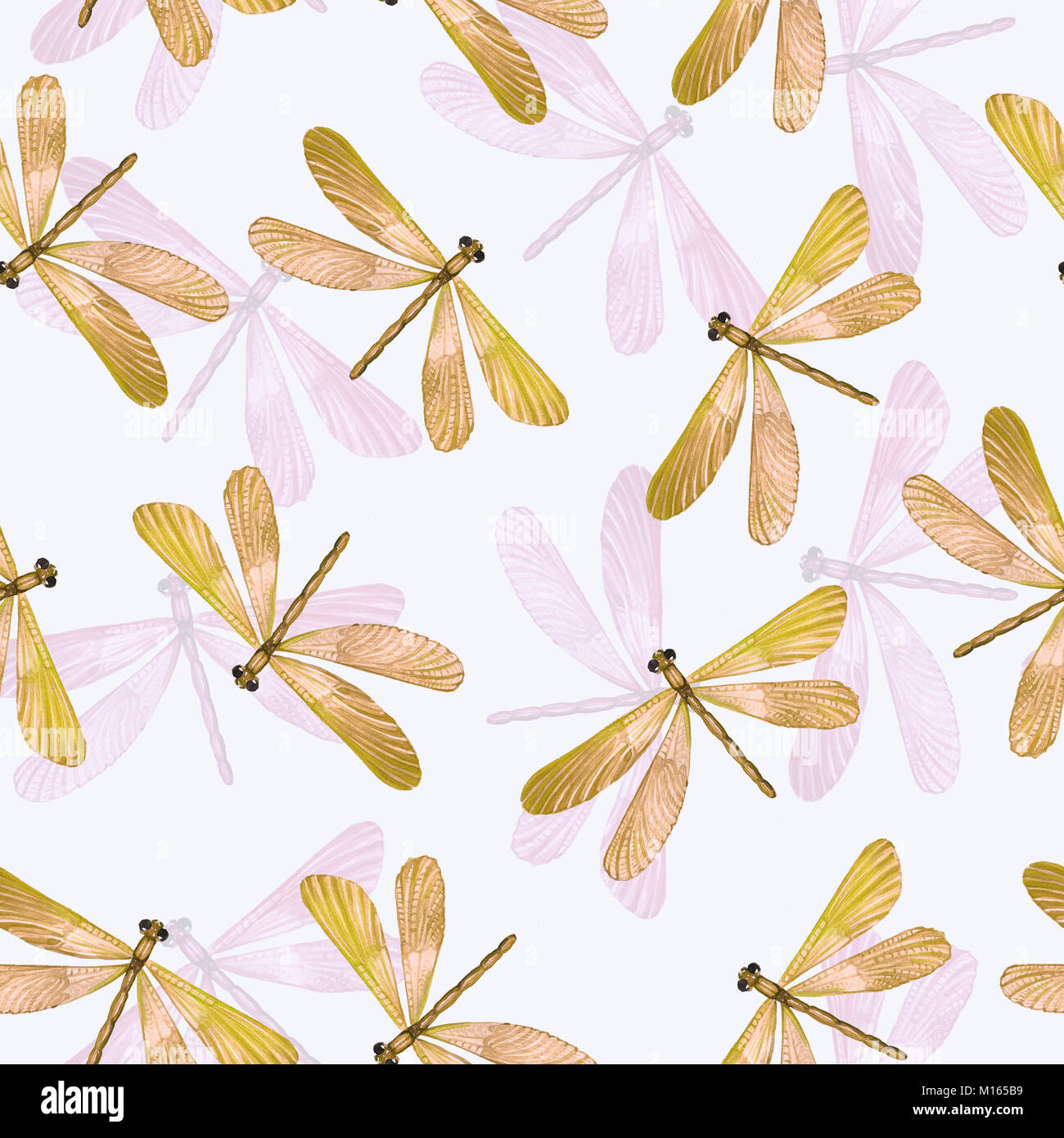 Watercolor pattern of painted dragonflies. Seamless illustration for ...