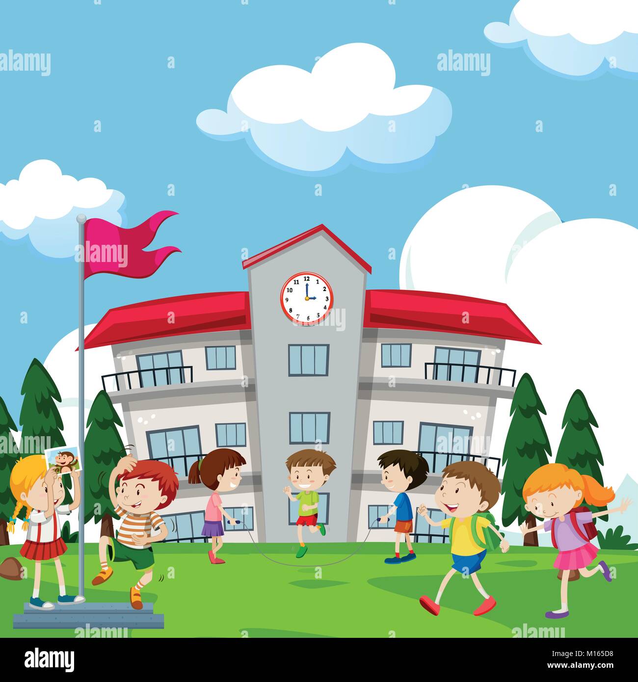 Students playing in front of school illustration Stock Vector Image ...