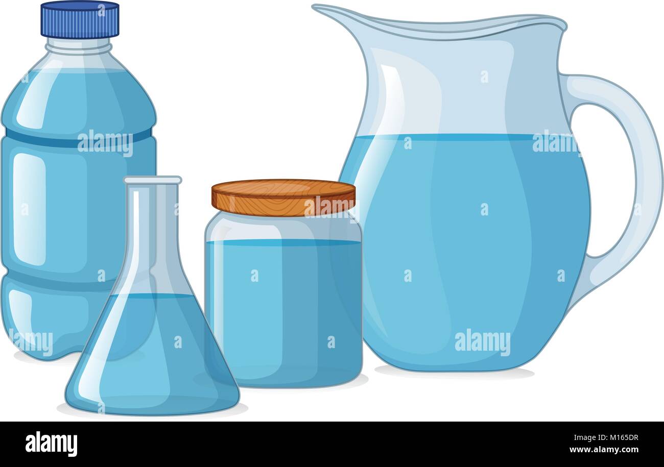 Different types of containers with fresh water illustration Stock ...