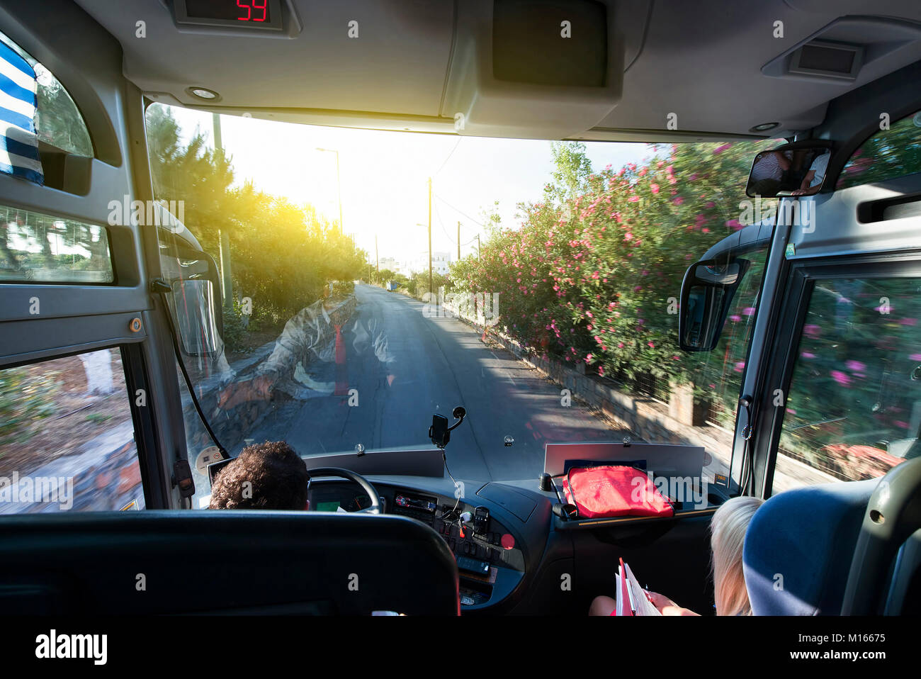 View road from window bus hi-res stock photography and images - Alamy