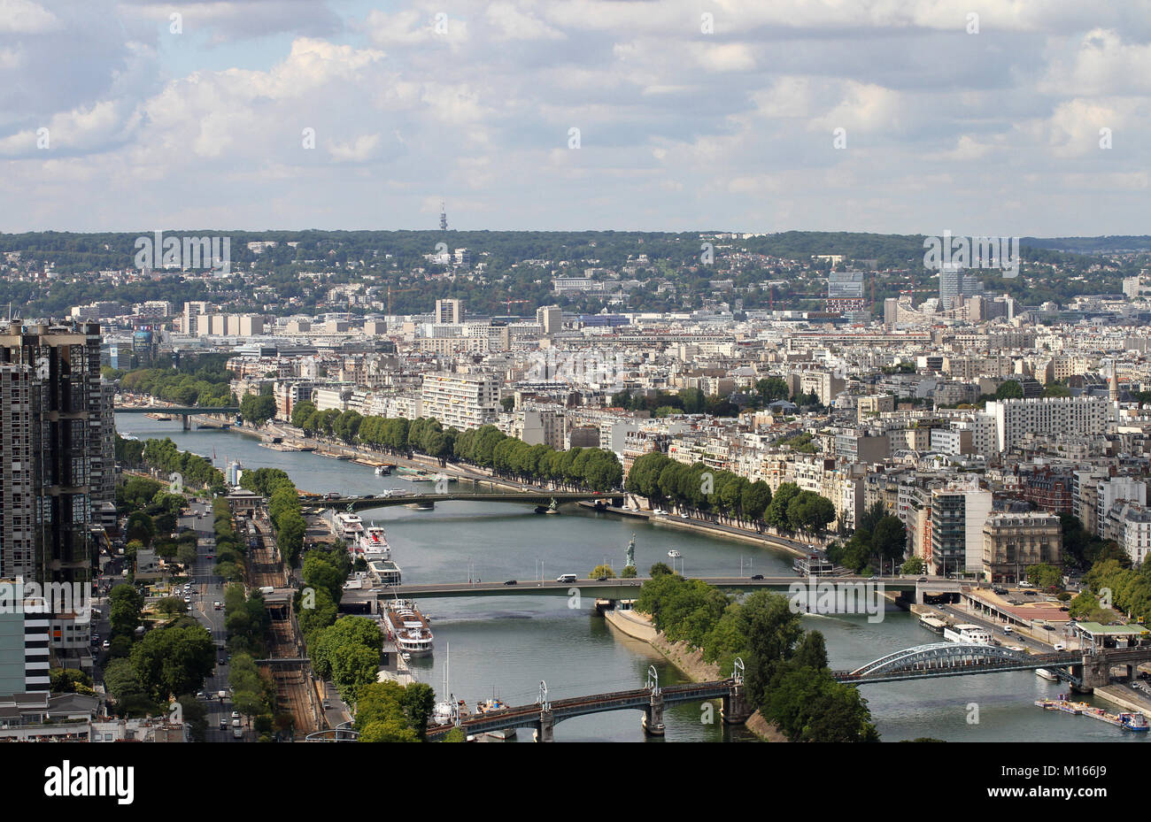 View of Paris Southwest from the Eiffel Tower over the Seine River with ...