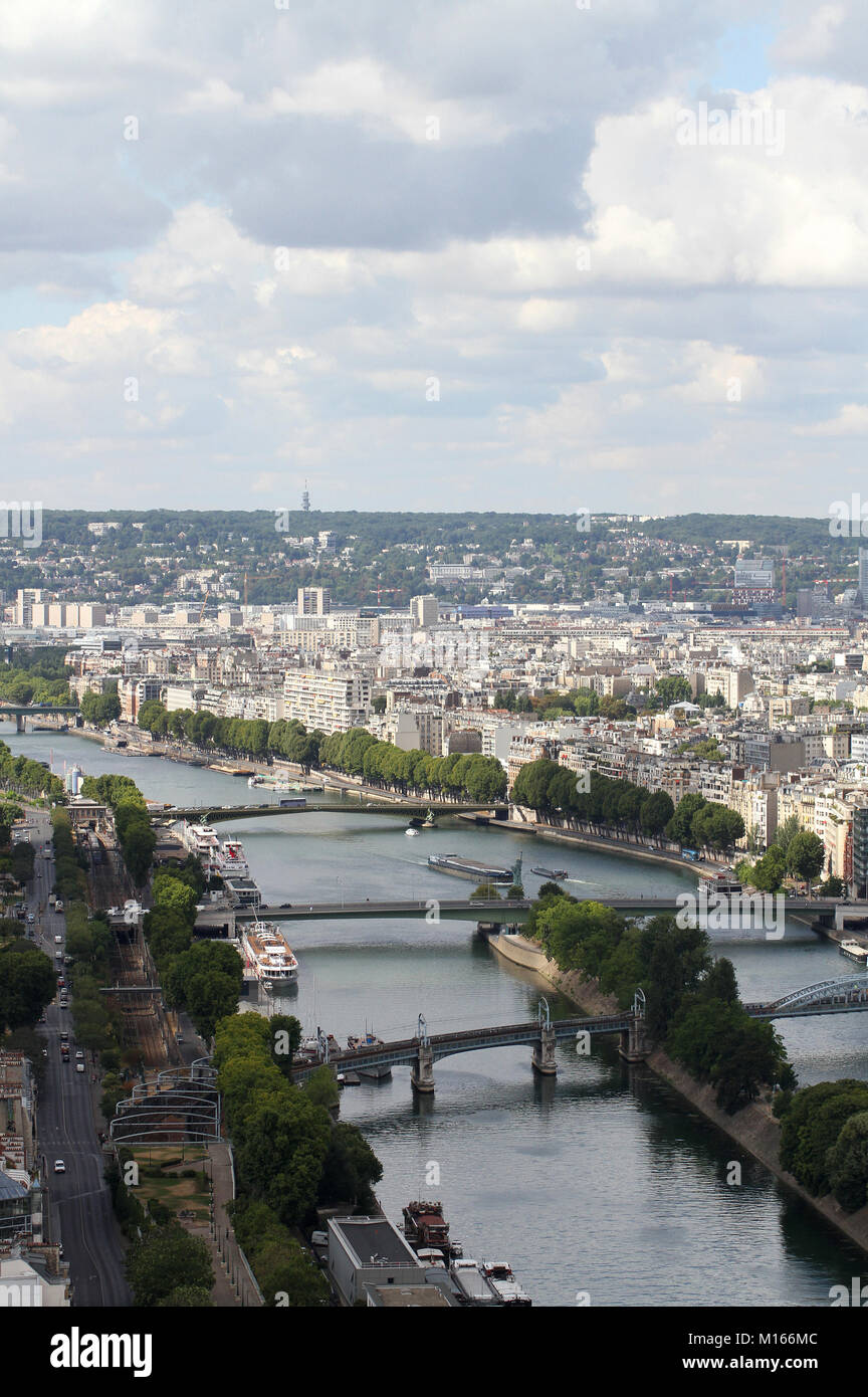 View of Paris Southwest from the Eiffel Tower over the Seine River with ...