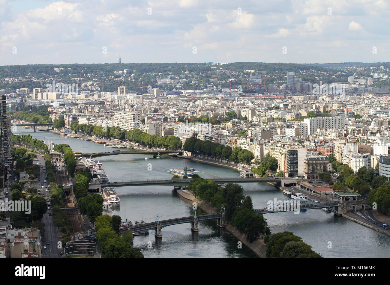 View of Paris Southwest from the Eiffel Tower over the Seine River with ...