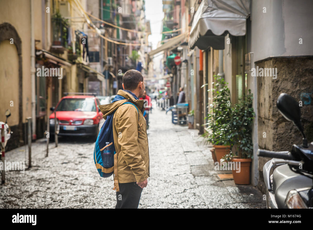 Tourist in Naples walking along the crowded, busy streets, Italy Stock ...