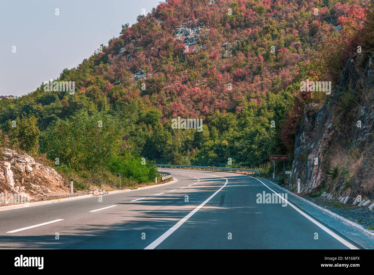 Road, highway in the Balkan Mountains, Montenegro. The inscription on ...