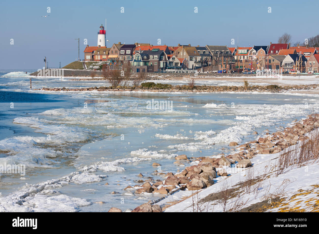 Dutch winter landscape with frozen sea and drifting ice Stock Photo - Alamy