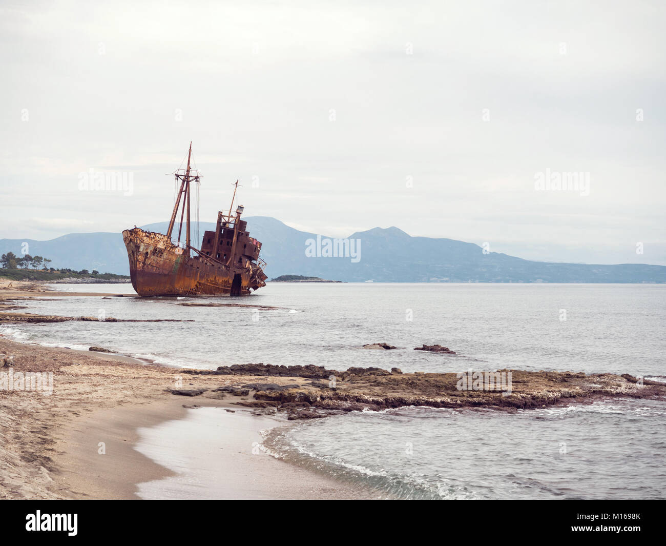 Small shipwreck on the beach left there for years, Gytheio, Greece ...