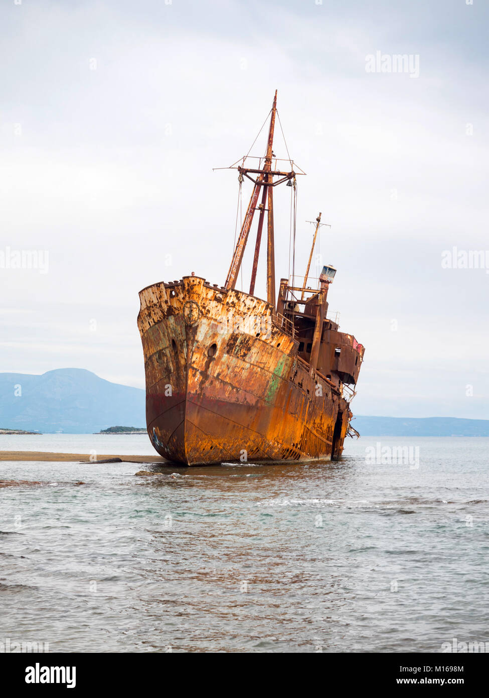Small shipwreck on the beach left there for years, Gytheio, Greece ...